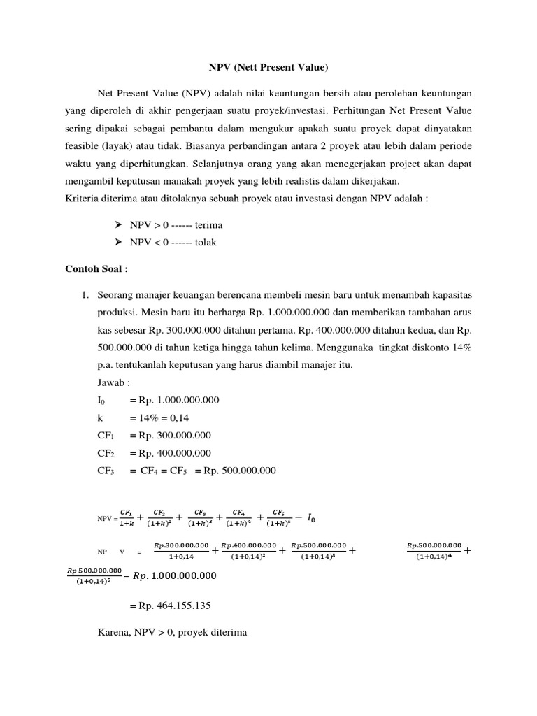 Perhitungan NPV untuk Keputusan Investasi | PDF