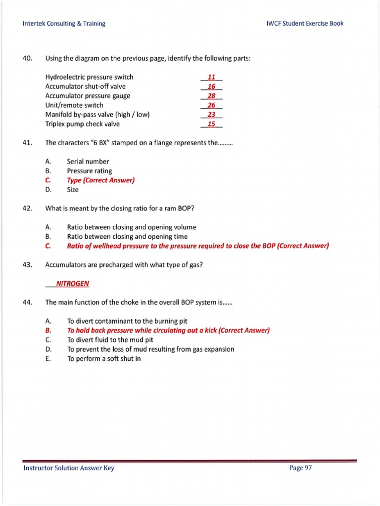 IWCF Workbook Instructor Solution Key - Day 3 Part II | PDF