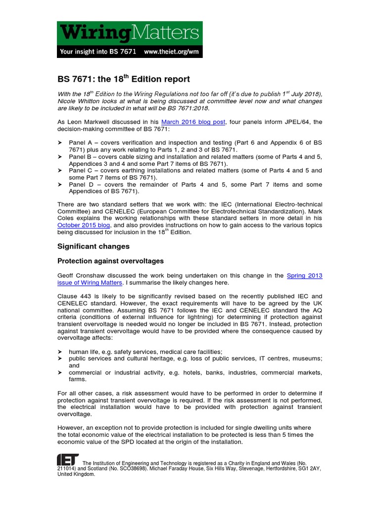 BS 7671 - The 18th Edition Report | PDF | Electrical Wiring ...