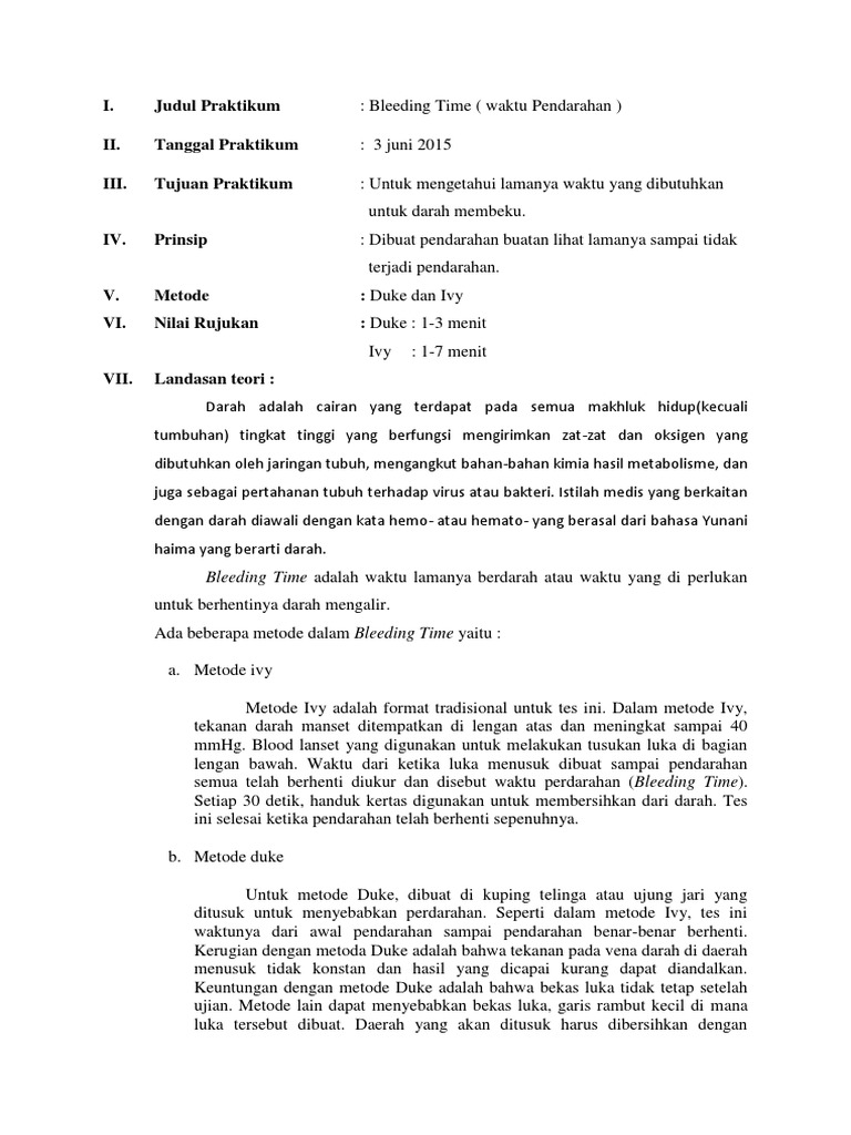 Judul Praktikum Bleeding Time | PDF