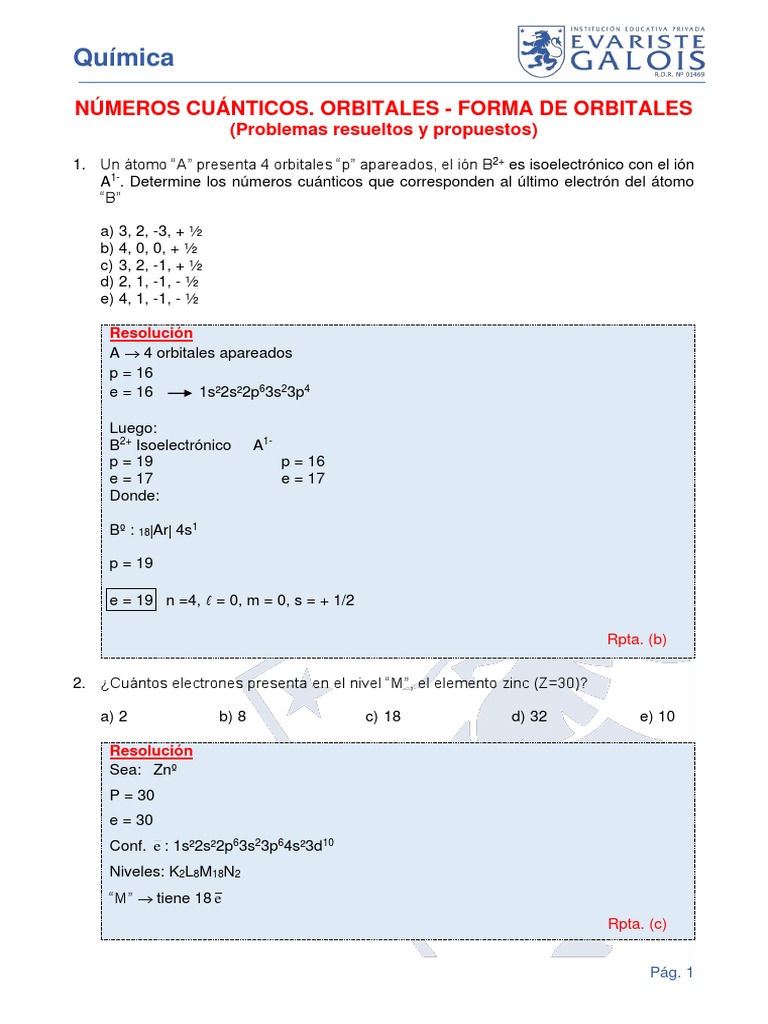 NÚMEROS CUÁNTICOS (Ejercicios Resuelto).pdf | Orbital atómico | Electrón