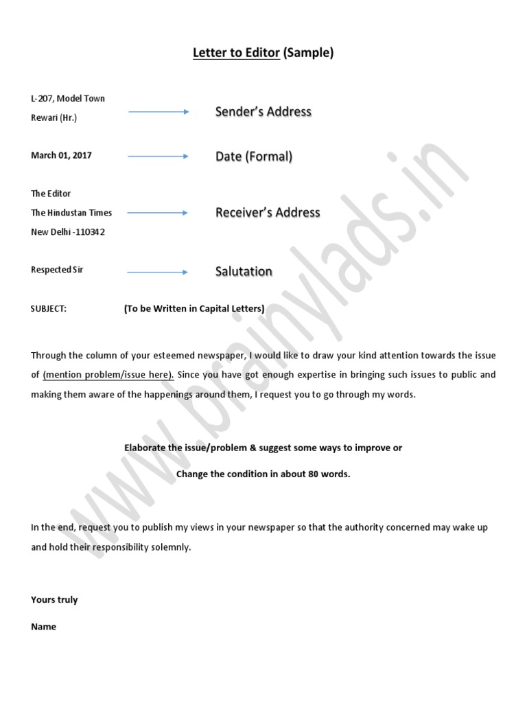 Letter To Editor (Sample) : Sender's Address | PDF