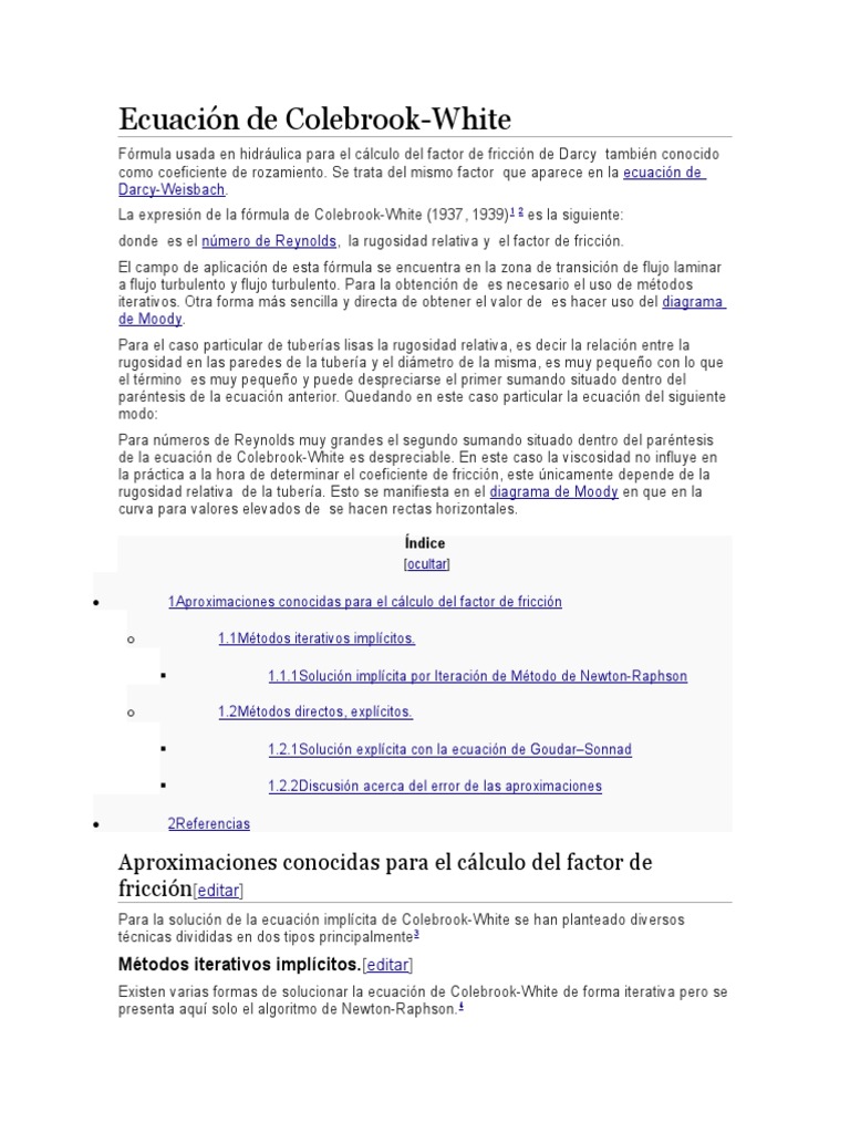 Ecuación de Colebrook | PDF | Matemáticas Aplicadas | Ingeniería mecánica