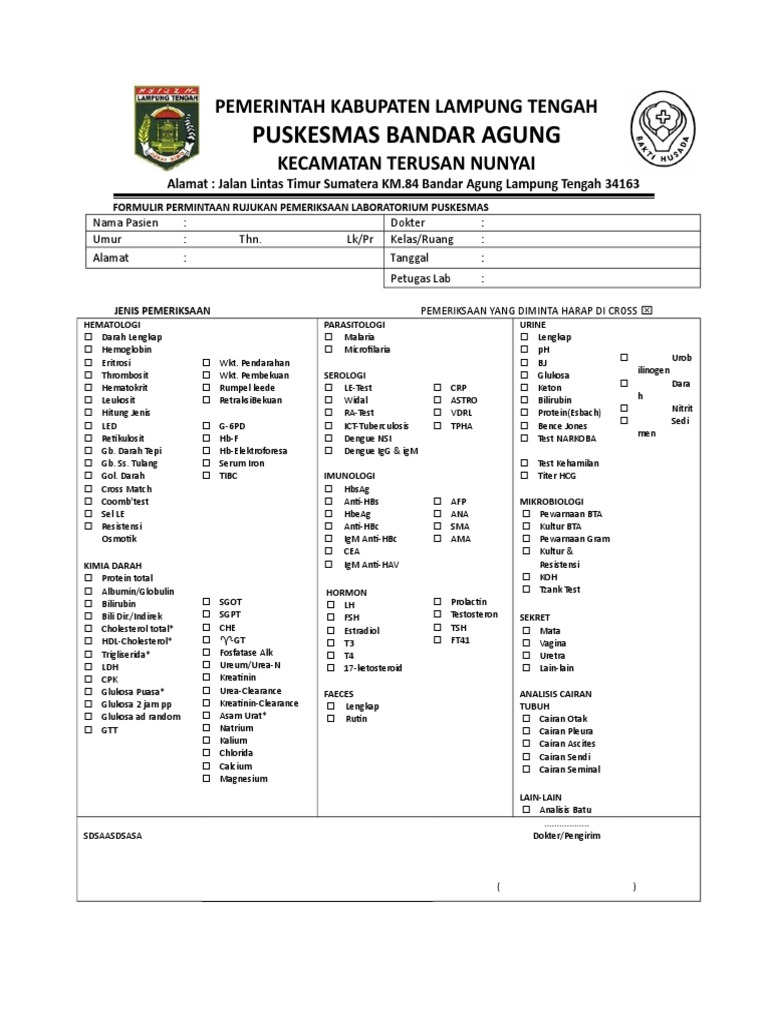 Contoh Form Permintaan Pemeriksaan Laboratorium Puskesmas Informasi ...