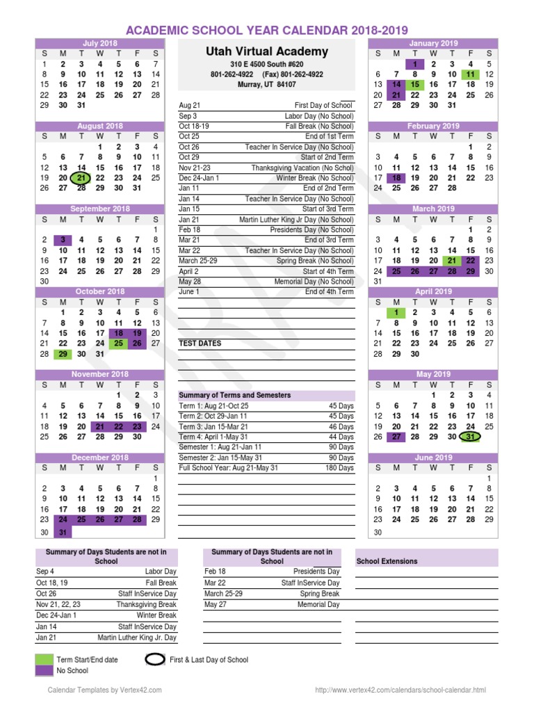 Utva Academic Calendar 18-19 | PDF | Academic Term | Schools