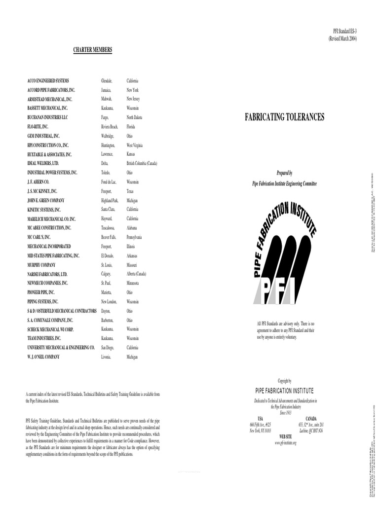 PFI ES-3 Fabricating Tolerances | PDF | Engineering Tolerance | International System Of Units