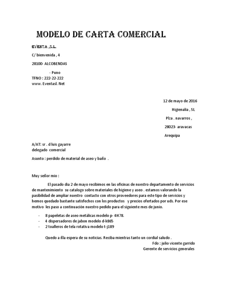 Modelo de Carta Comercial | PDF | Business