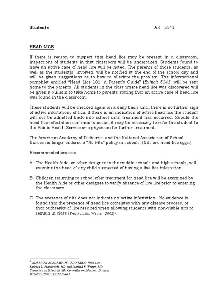 KGBSD Head Lice Policy | PDF | Wellness | Medical
