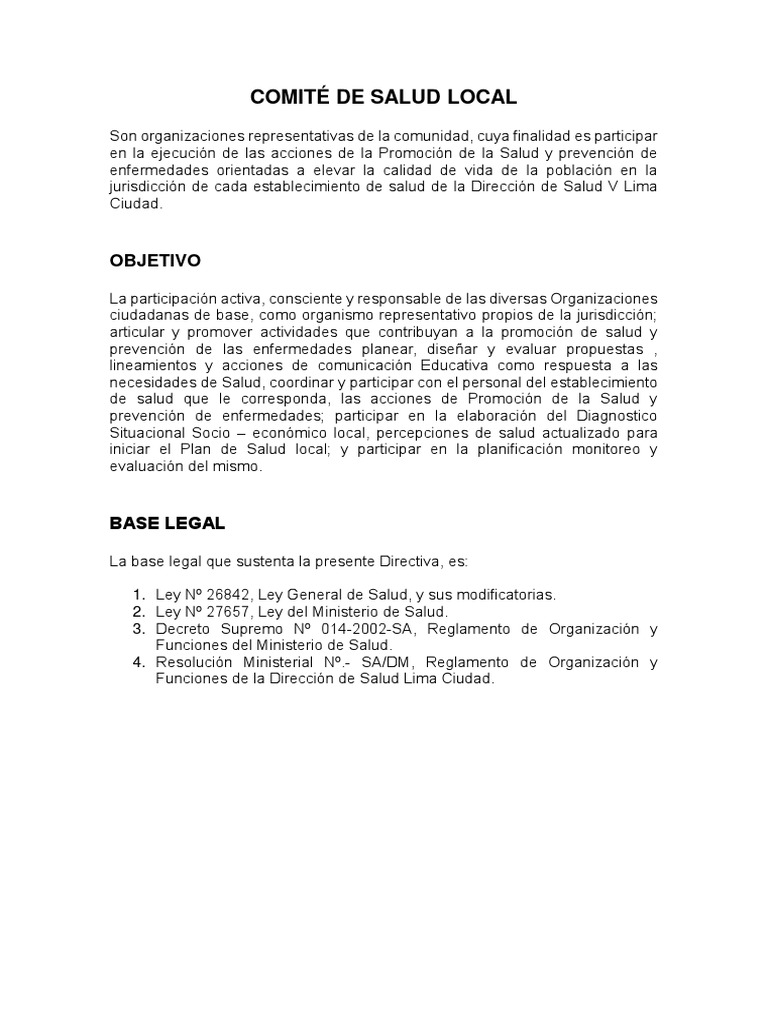 Comité de Salud Local | PDF | Planificación | Asistencia sanitaria ...