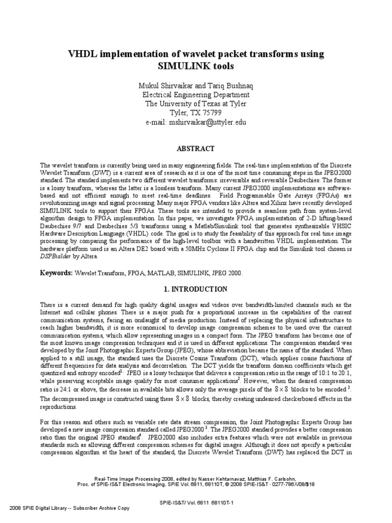 VHDL Implementation of Wavelet Packet Transforms Using SIMULINK Tools | PDF | Data Compression ...