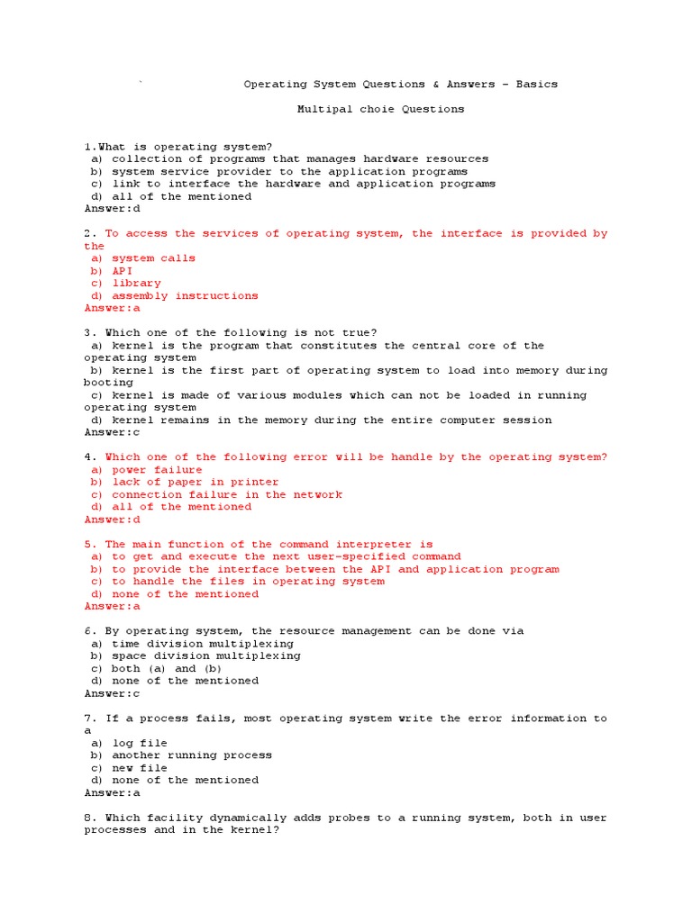 Operating System Questions MCQ | PDF | Thread (Computing) | Process (Computing)
