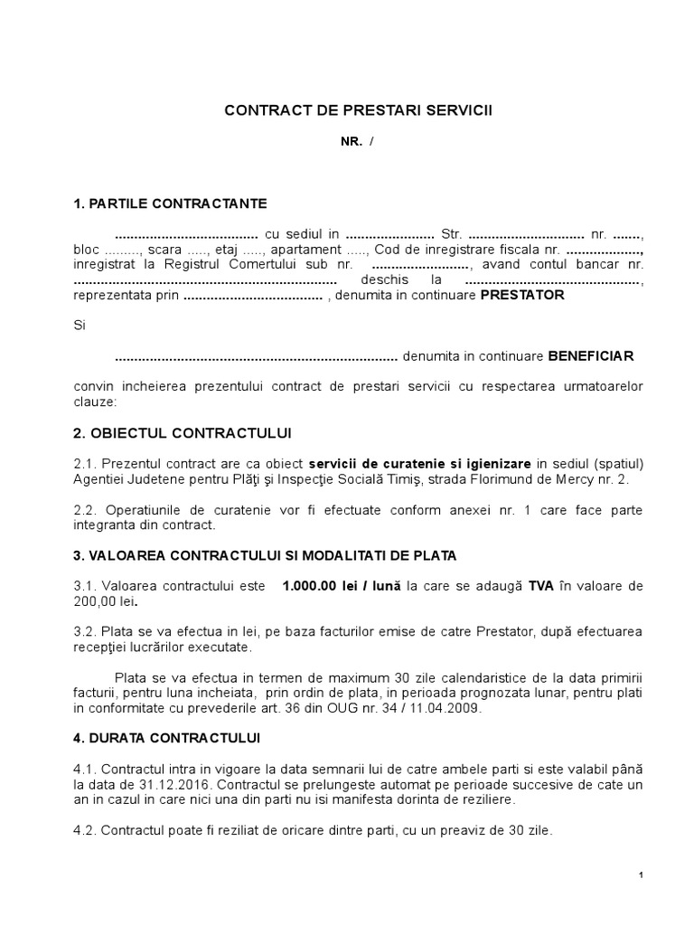 Model Contract Prestari Servicii | PDF