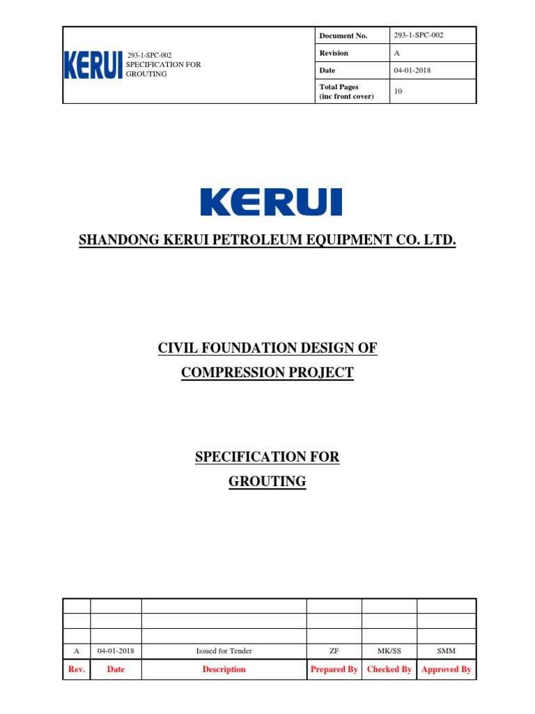 293-1-Spc-002 Specification For Grouting, Rev. A | PDF | Concrete | Cement