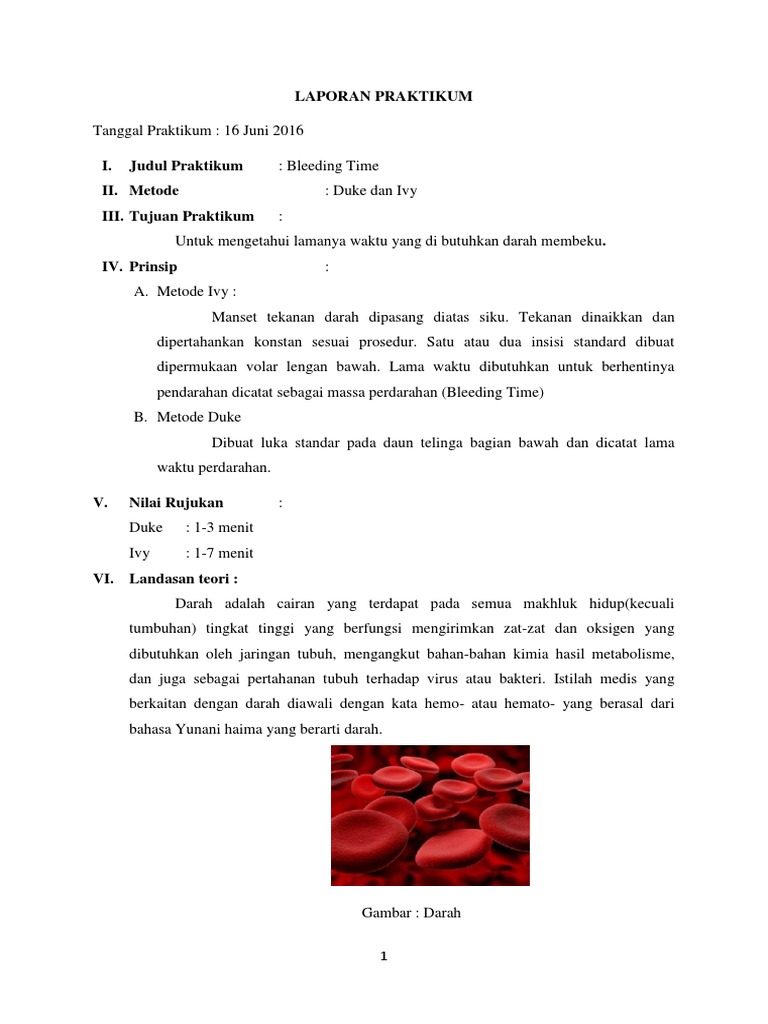 Laporan Praktikum Bleeding Time Metode Duke dan Ivy | PDF