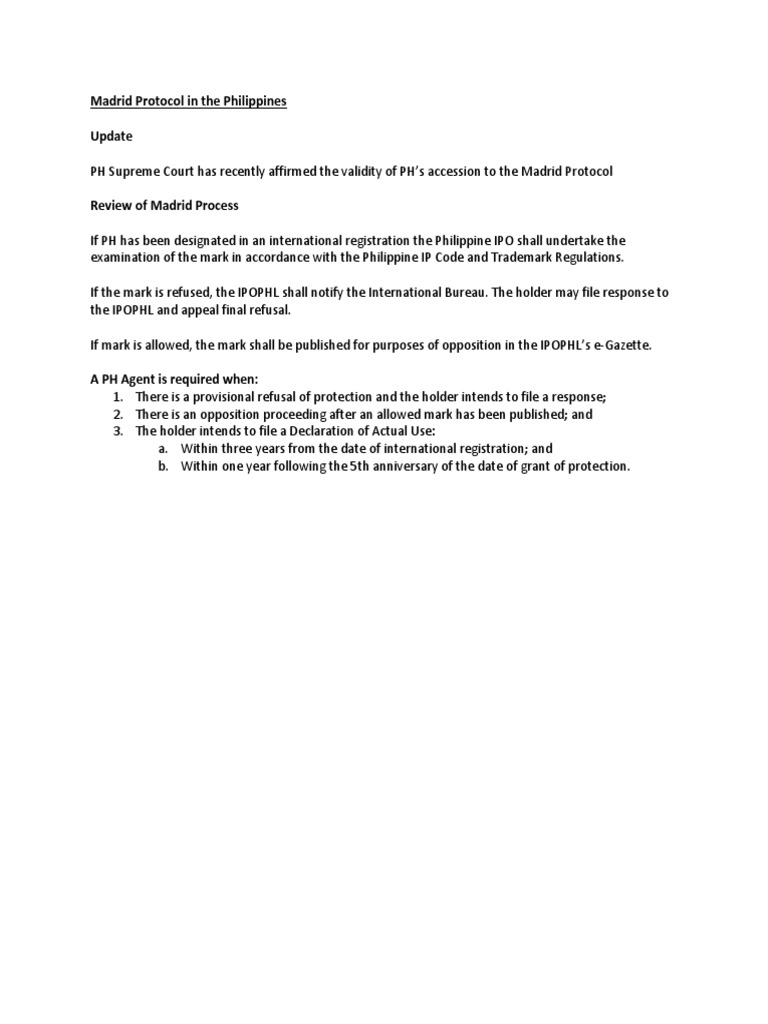 Madrid Protocol Quick Overview | PDF | Law