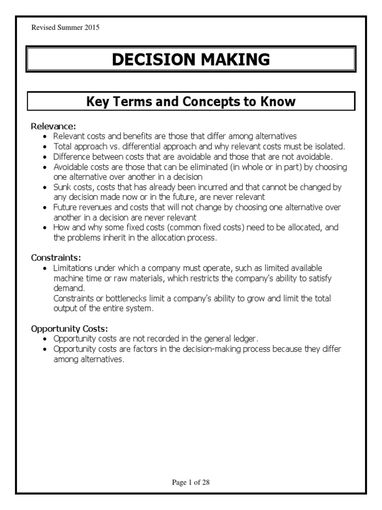 Key Considerations for Decision Making: An Analysis of Relevant Costs ...