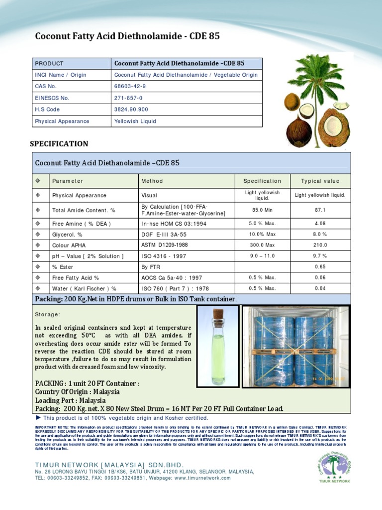 Coconut Fatty Acid Diethanolamide - CDE 85 | PDF | Shampoo | Surfactant