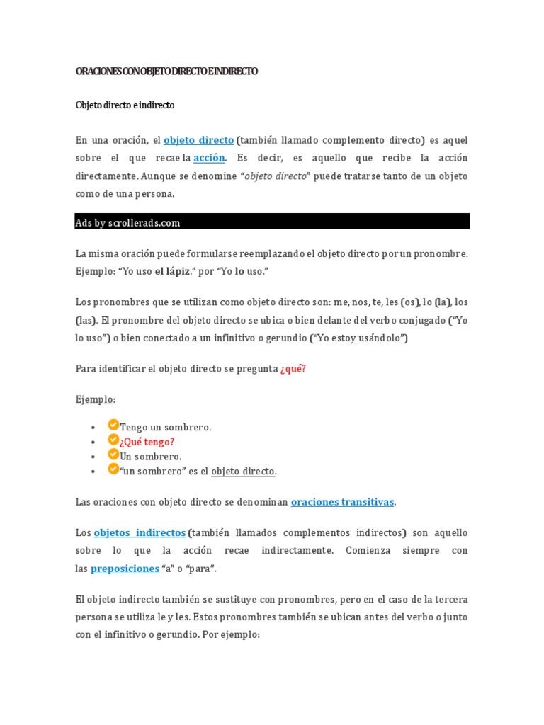 Oraciones con Objetos Directos e Indirectos | PDF | Objeto (gramática ...