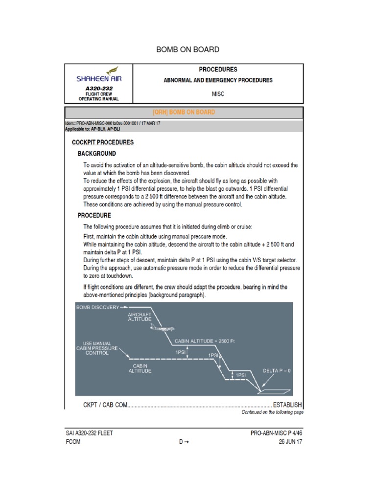 A320-Fctm-bomb On Board Procedure | PDF