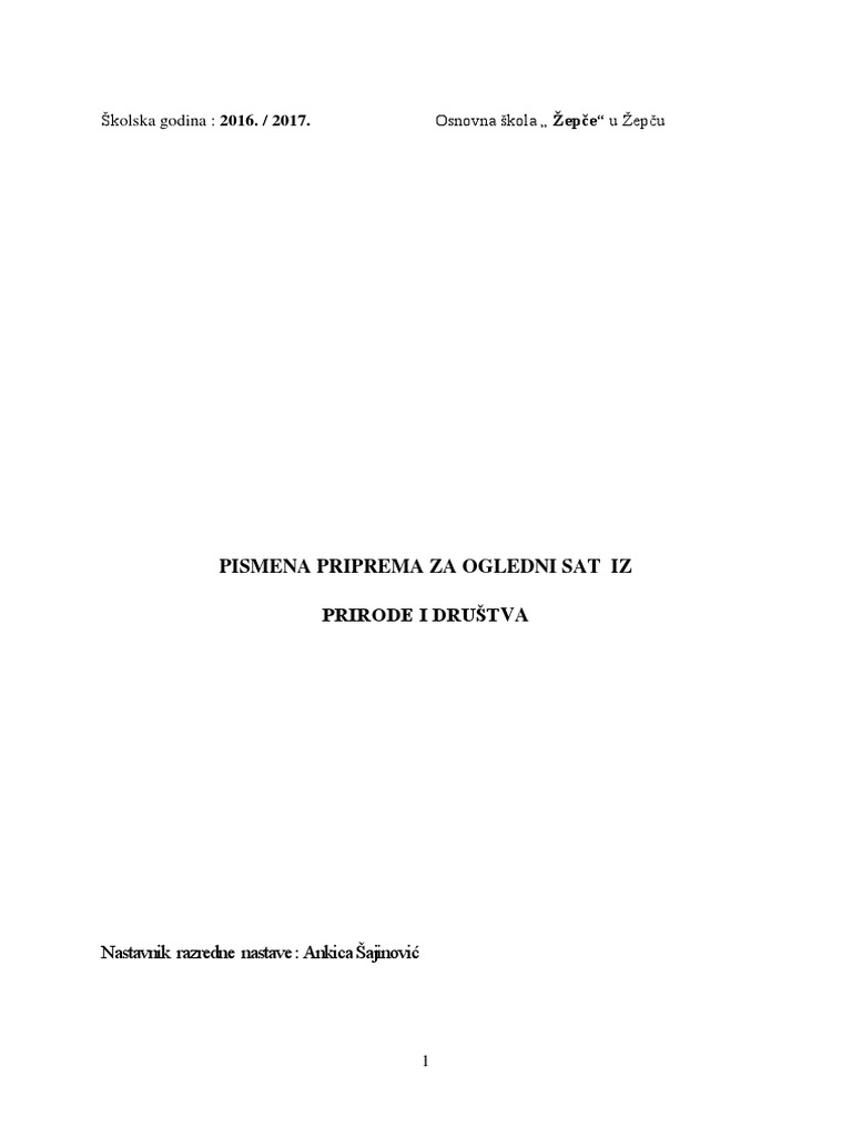 Ogledni Sat Priroda I Društvo 5. | PDF
