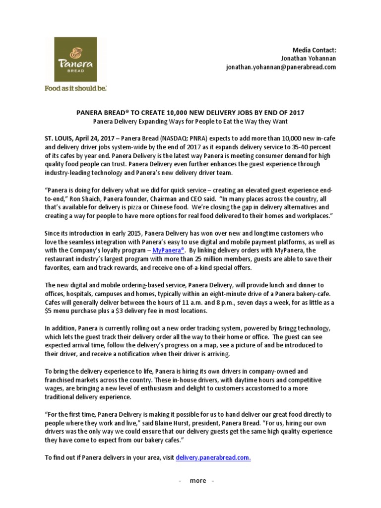 Panera Press Release 2 | PDF | Business | Foods