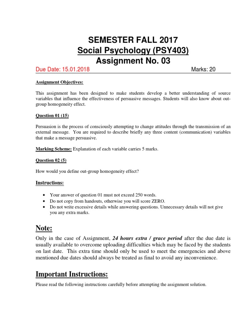 Fall 2017 - PSY403 - 3 | PDF | Persuasion | Social Psychology