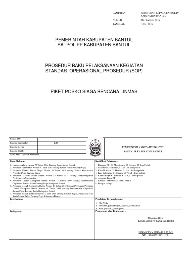 Sop Piket Posko Siaga Bencana Linmas | PDF