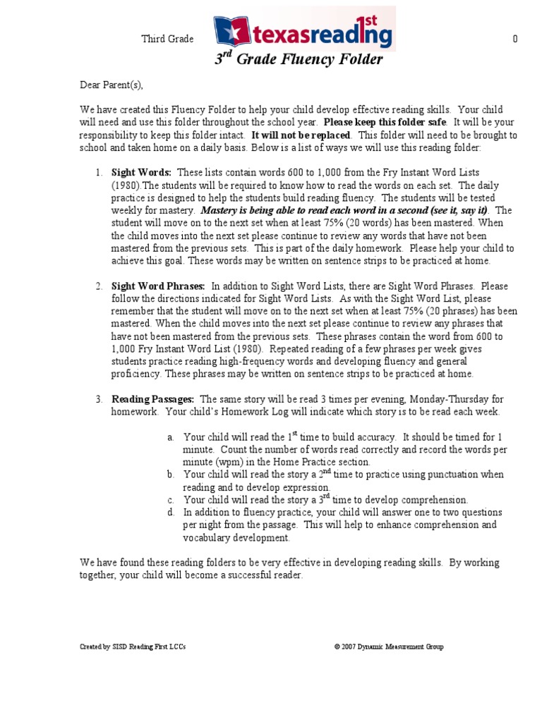 3rd Grade Fluency Passages