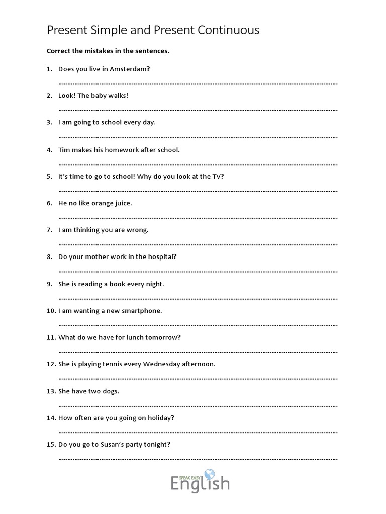 Correcting Errors in Usage of the Present Simple and Present Continuous ...