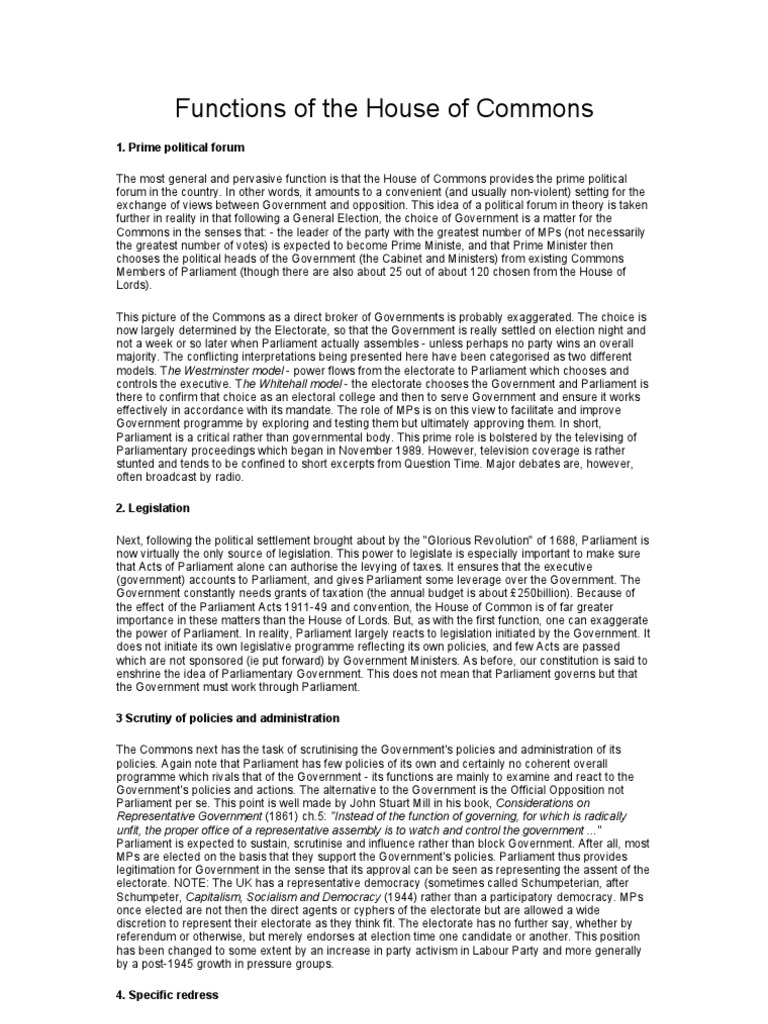 The Roles of the House of Commons | House Of Commons Of The United ...