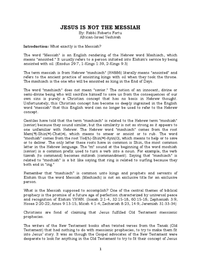 Jesus Is Not The Messiah | PDF | Messiah | Jewish Eschatology