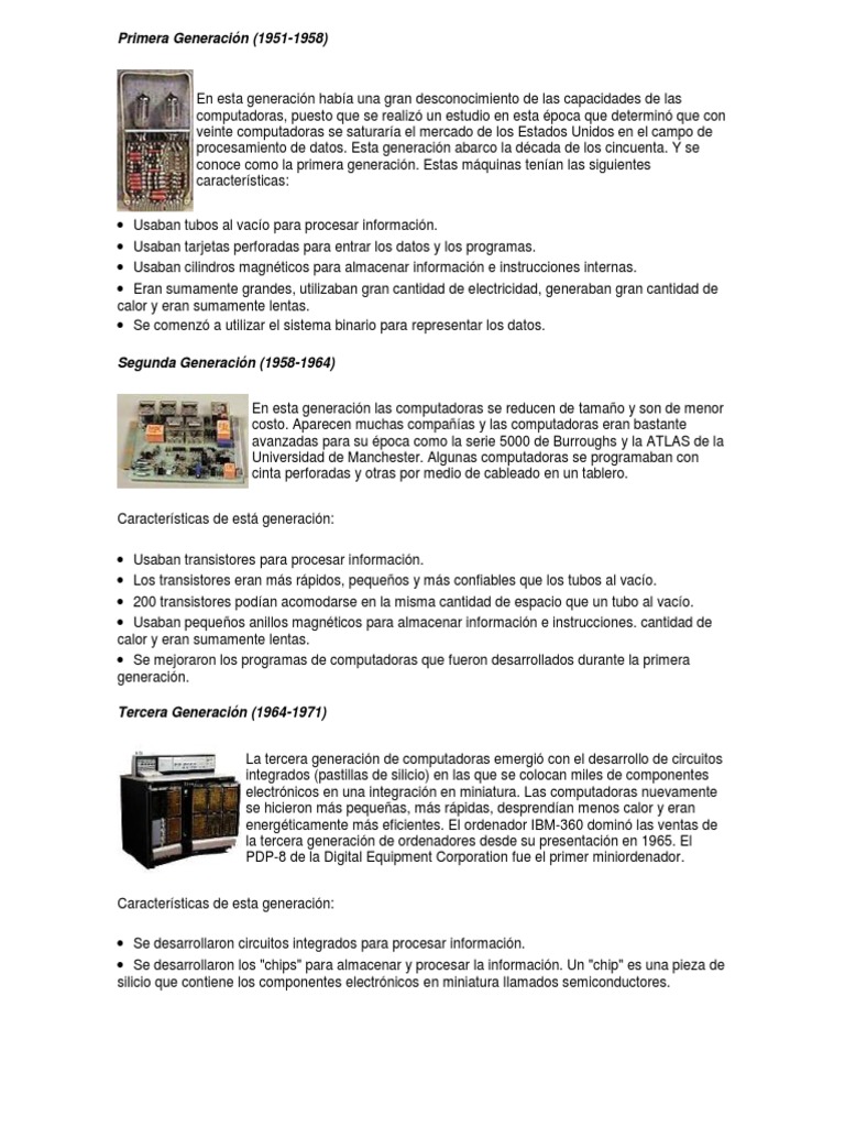 Primera Generación de Computadoras (1951-1958) | PDF | Periférico ...