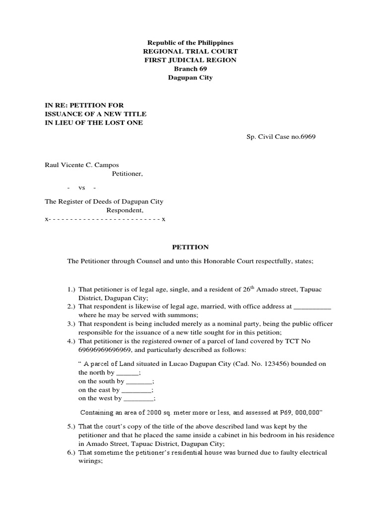 Issuance of New Title Legal Forms Sample | PDF | Government Information ...