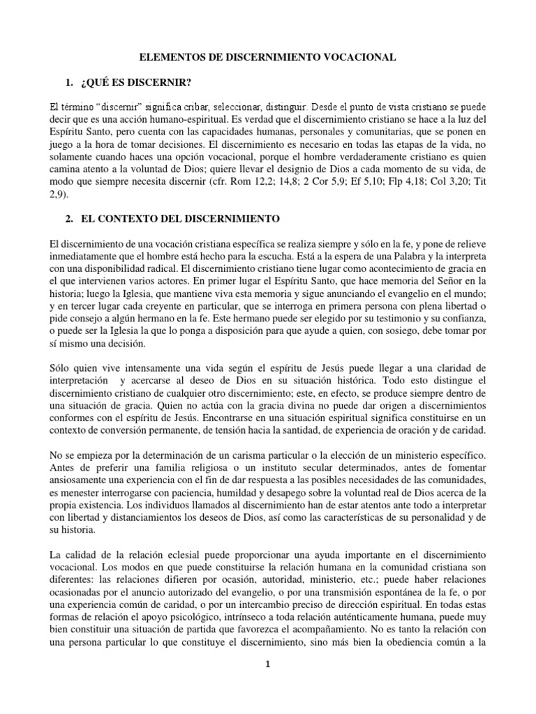 Elementos del Discernimiento Vocacional | PDF | Fe | Gracia en el ...