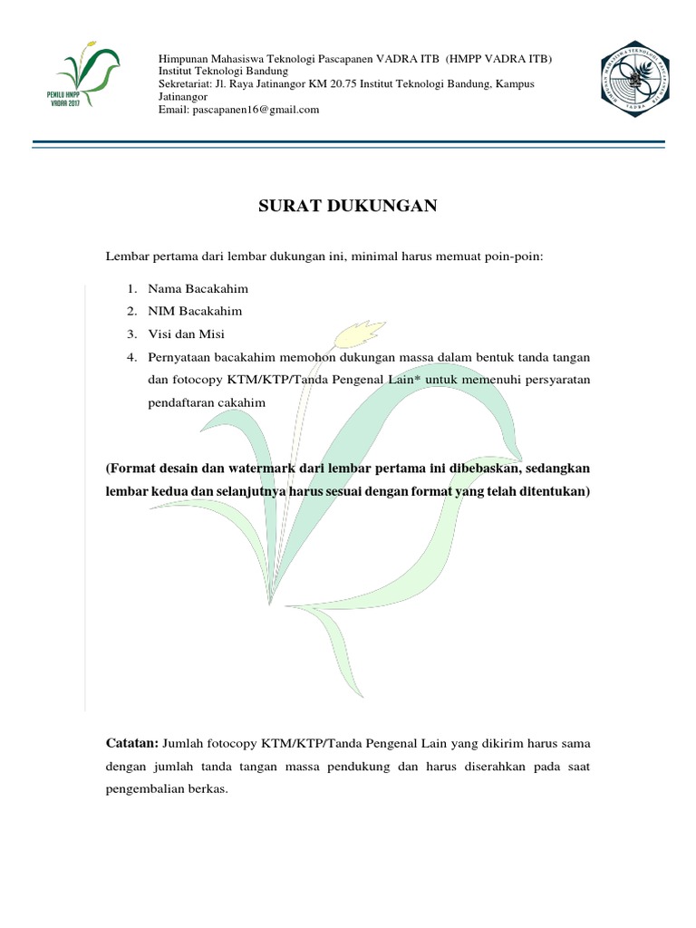 Surat Dukungan HMPP VADRA ITB | PDF
