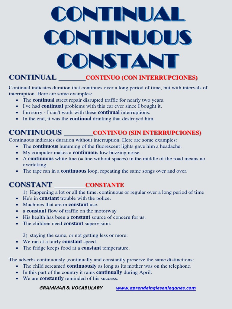Continual Vs Continuous Vs Constant | PDF Continual Vs Continuous Vs Constant | PDF