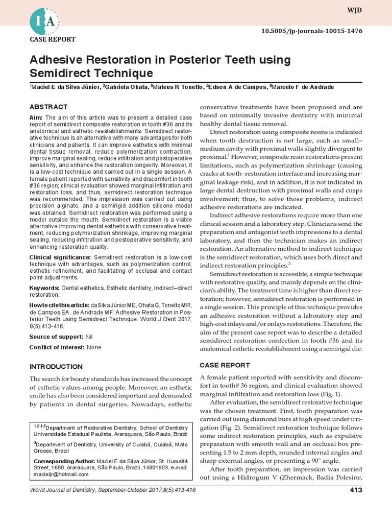 Adhesive Restoration in Posterior Teeth Using Semidirect Technique ...