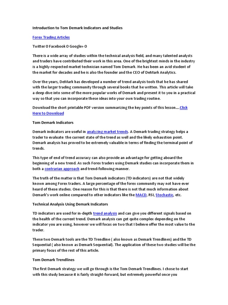 Introduction To Tom Demark Indicators and Studies | PDF | Market Trend ...