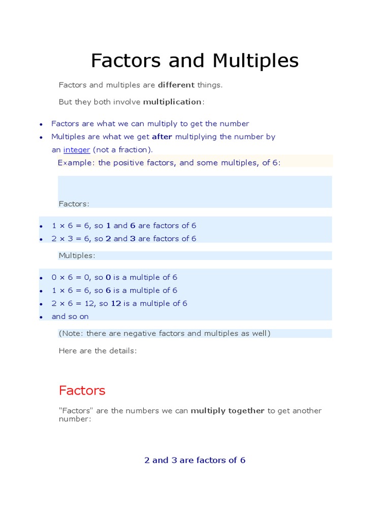 Factors and Multiples | PDF | Multiplication | Mathematical Notation