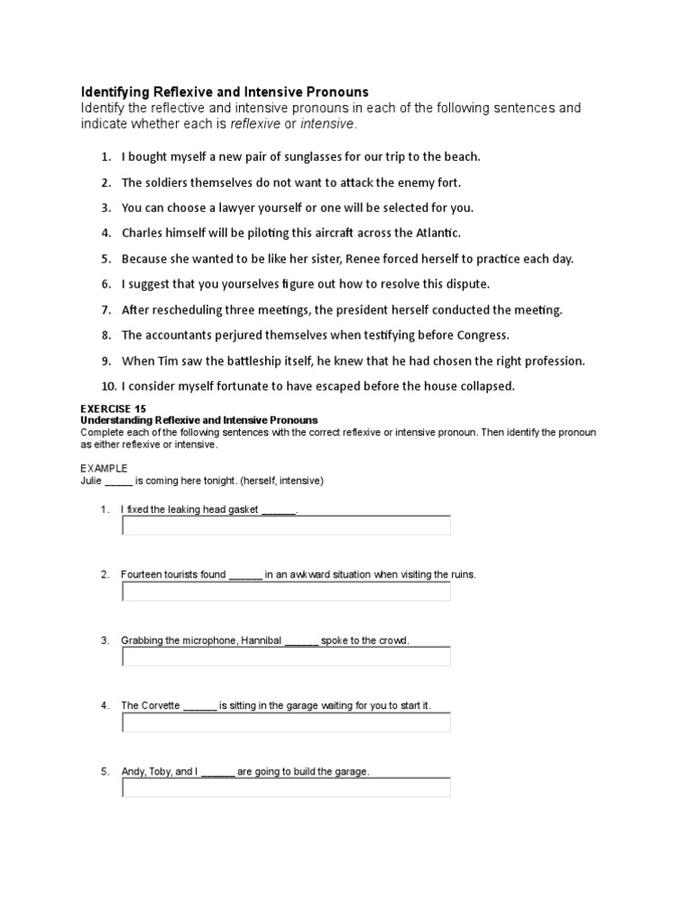Identifying Reflexive and Intensive Pronouns | PDF