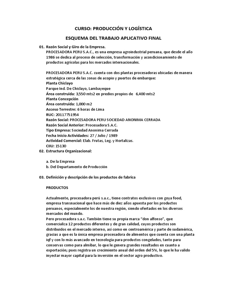 Procesadora Peru Sac | PDF | Pimiento | Pimiento