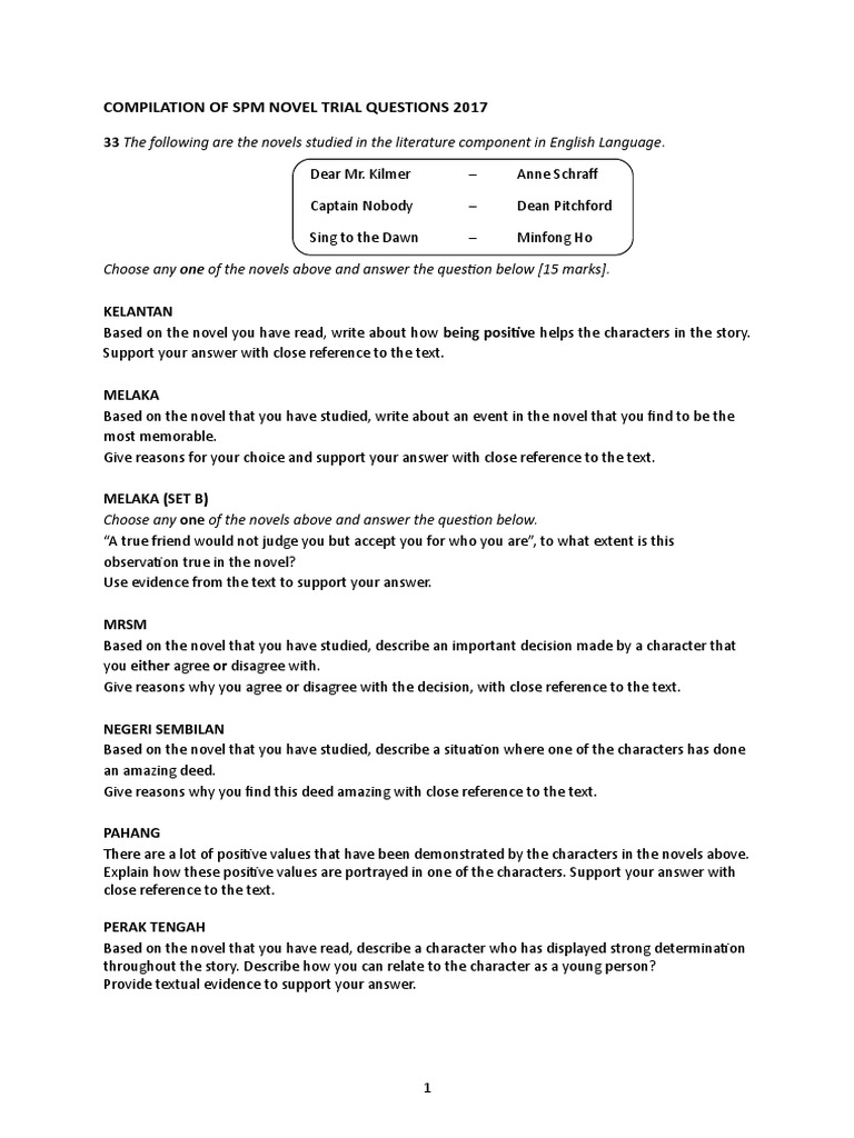 SPM Novel Trial Questions | PDF