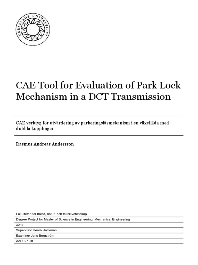 Evaluation of Park Lock Mechanism in A DCT Transmission | PDF ...