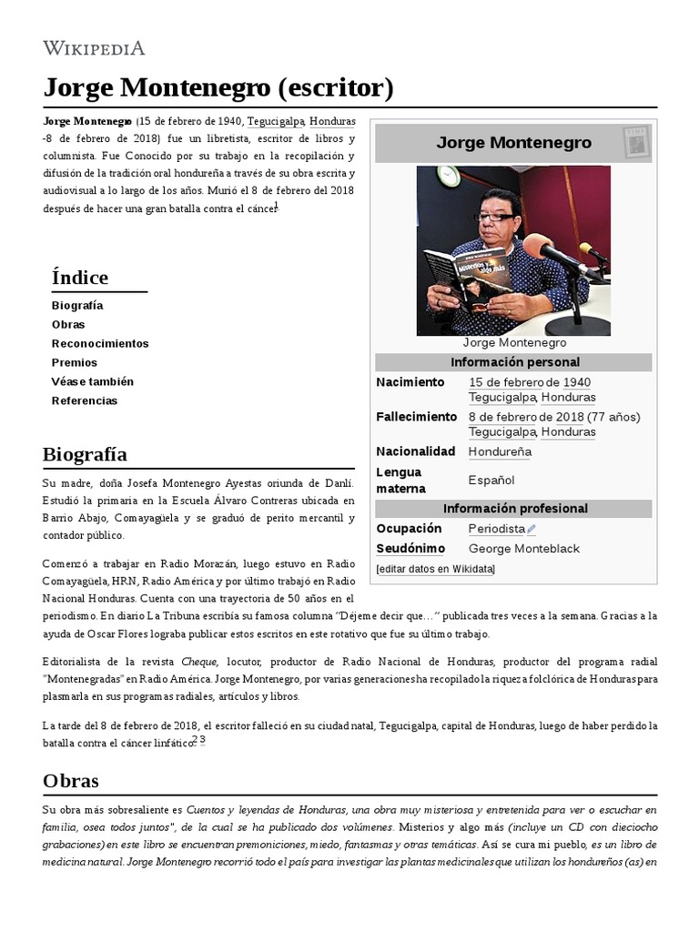 Jorge Montenegro (Escritor) | PDF | Honduras