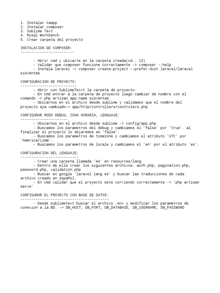Pasos de Instalacion Laravel | PDF