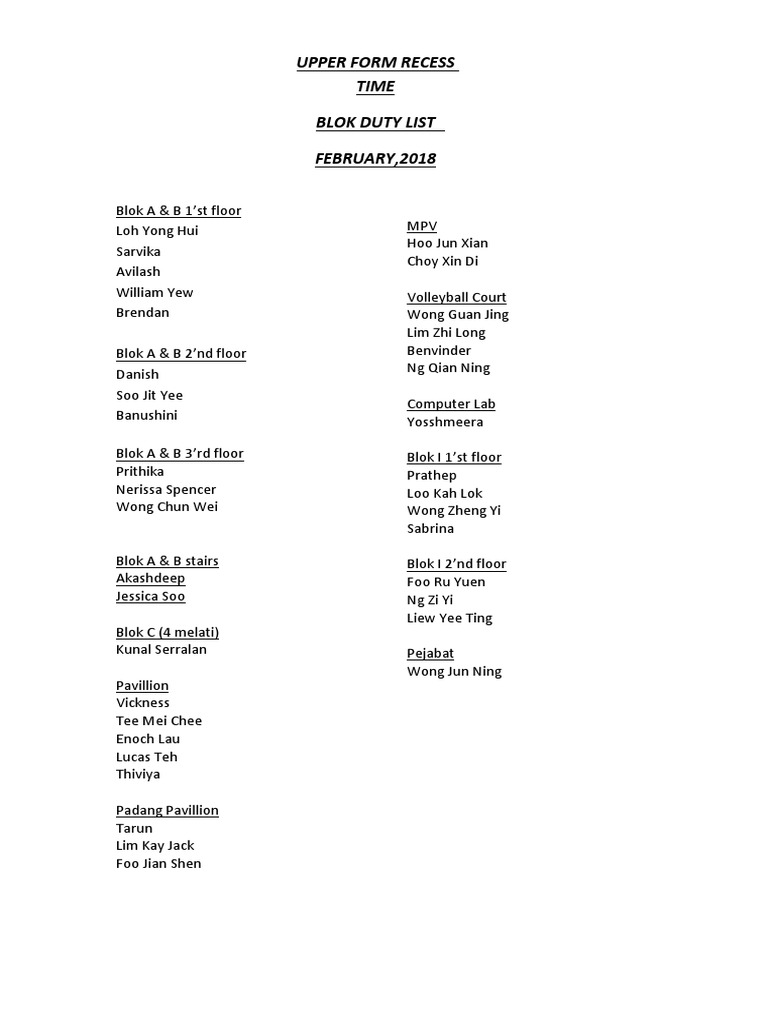 Upper Form Recess Time | PDF