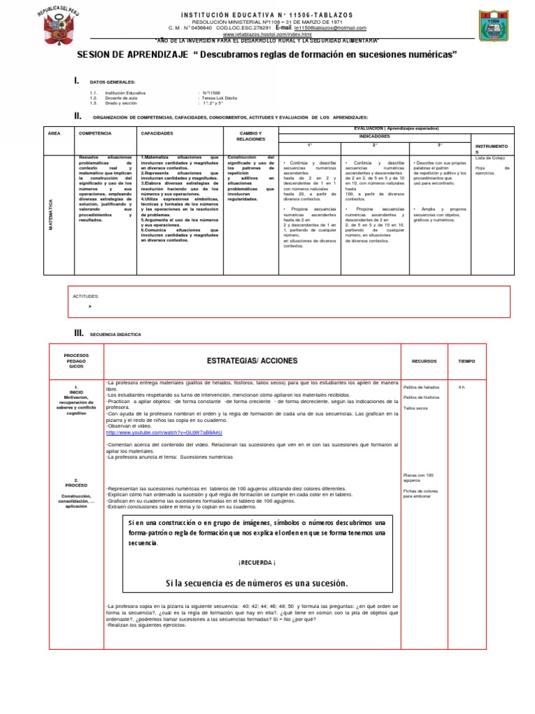 Sesion de Aprendizaje 1 Matematica | PDF | Maestros | Enseñando