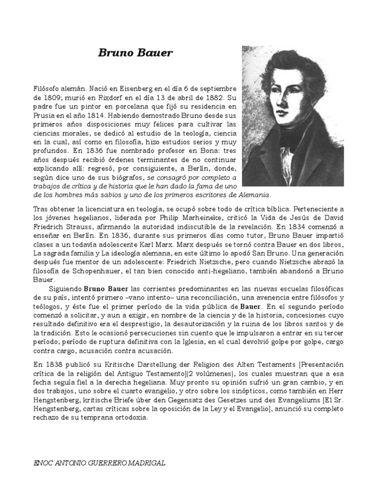 Bruno Bauer Biografia | Religión y creencia | Textos Religiosos