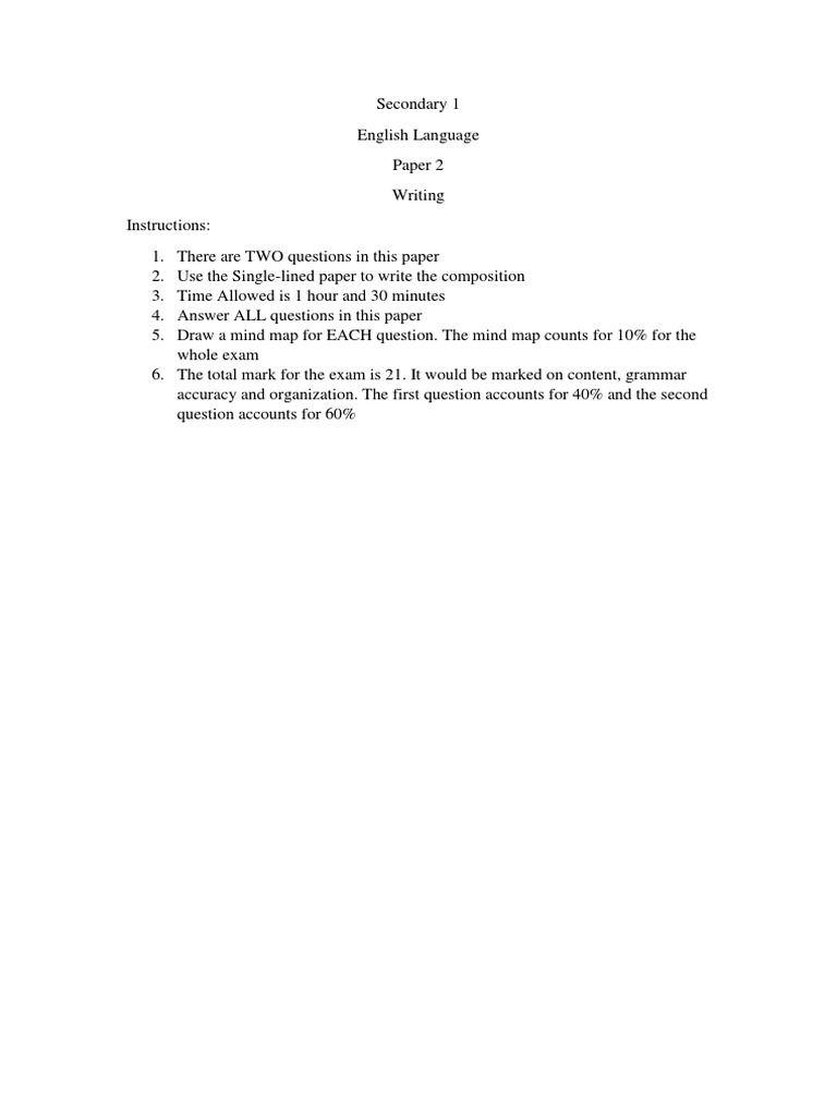 Secondary 1 English Exam Paper 2 Writing | PDF
