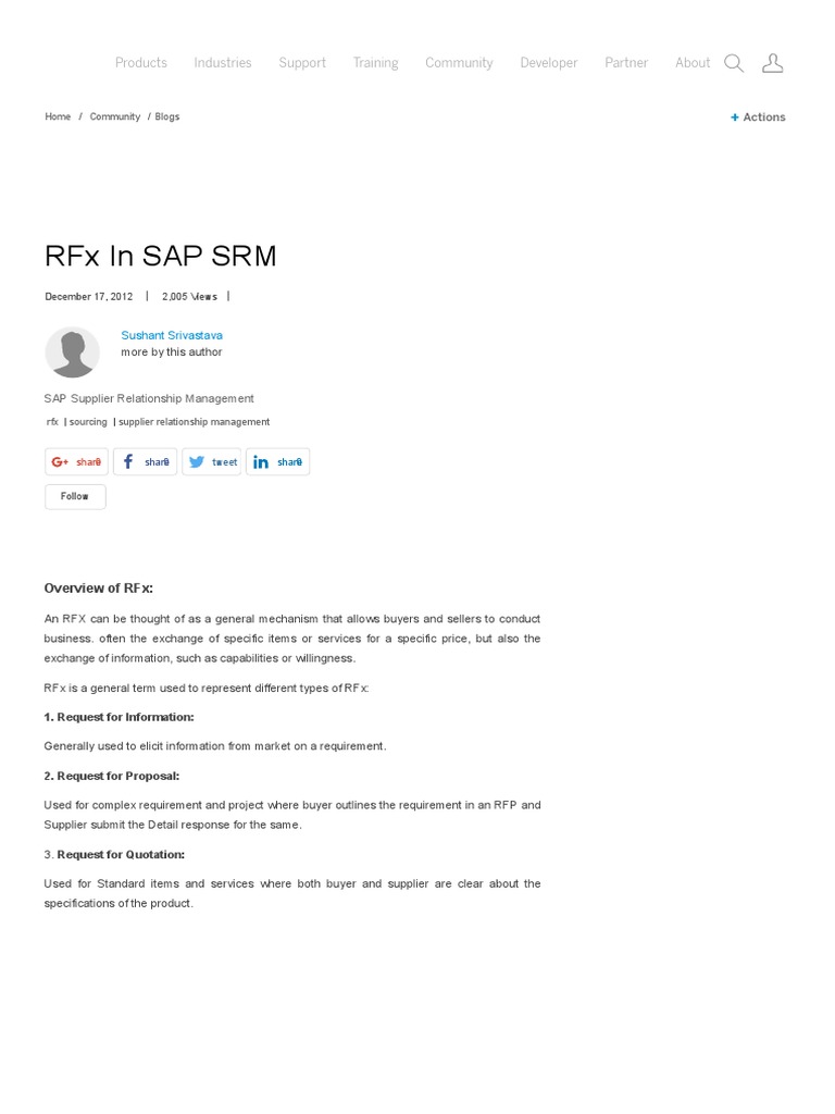 RFX in Sap SRM - Sap Blogs | PDF | Request For Proposal | Financial ...